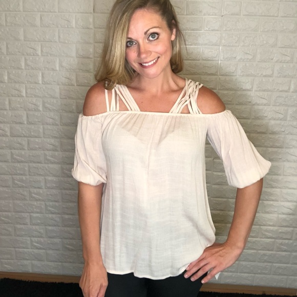 Tops | Cold Shoulder Wheat Colored Peasant Top | Poshmark